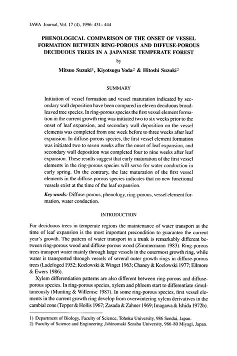 Pdf Phenological Comparison Of The Onset Of Vessel Formation Between Ring Porous And Diffuse
