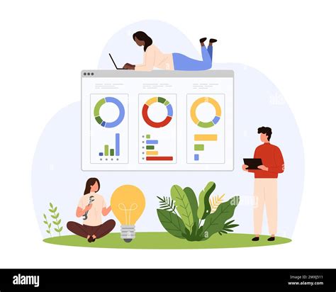 Statistics Analysis Of Marketing Data And Pie Charts Tiny People Work