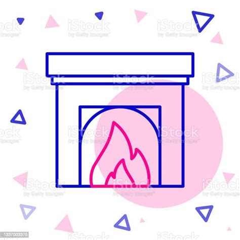 흰색 배경에 격리 된 라인 인테리어 벽난로 아이콘 다채로운 개요 개념 벡터 0명에 대한 스톡 벡터 아트 및 기타 이미지 0명