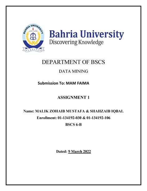 Dm A1 This Is The Data Mining Assignment For The Year 2022 Department Of Bscs Data Mining