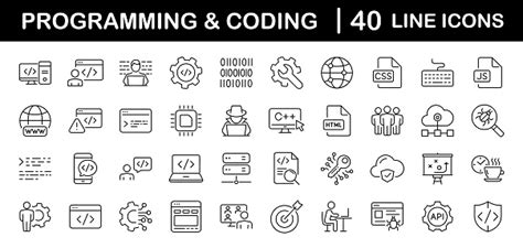 Programming Coding Set Of Web Icons In Line Style Software Development