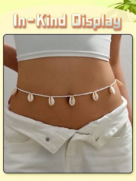 1pc Bohemian Style Seashell Pendant Waist Chain With White Rice Beads