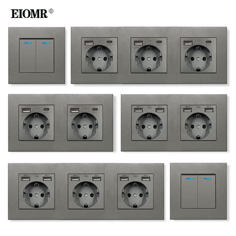 Eiomr 스위치가 있는 Eu 표준 소켓 다중 소켓 플러그 벽 내장 Usb C 타입 전원 콘센트 침실 소켓 Ac 110v