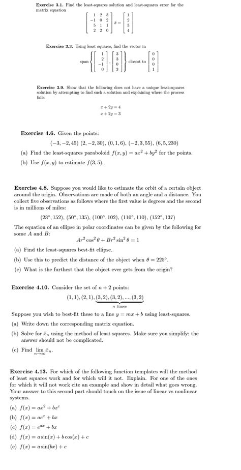 Solved Exercise 31 ﻿find The Least Squares Solution And