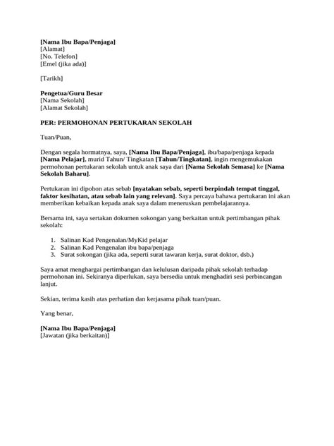 Contoh Surat Permohonan Pertukaran Sekolah Pdf