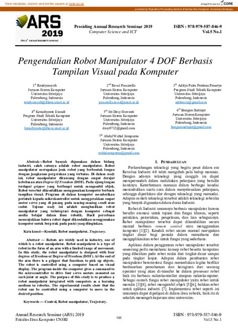 Pdf Pengendalian Robot Manipulator 4 Dof Berbasis Tampilan Visual Pada Komputer