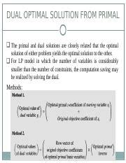 8. Dual Simplex Method.ppt - DUAL OPTIMAL SOLUTION FROM PRIMAL The primal and dual solutions are ...