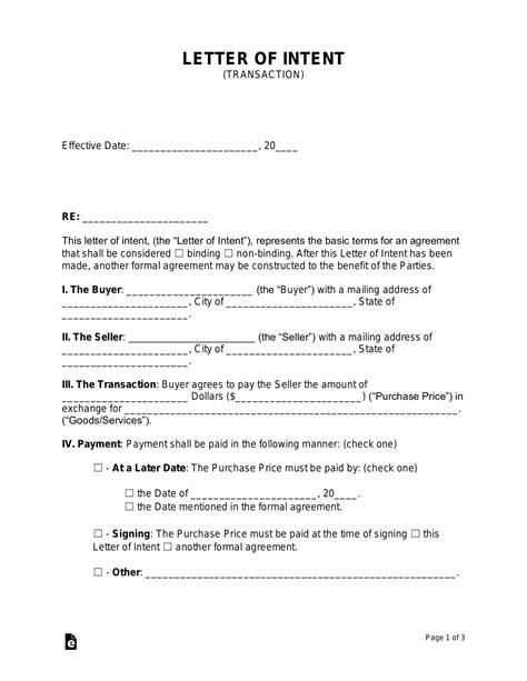 Free Letter Of Intent Template