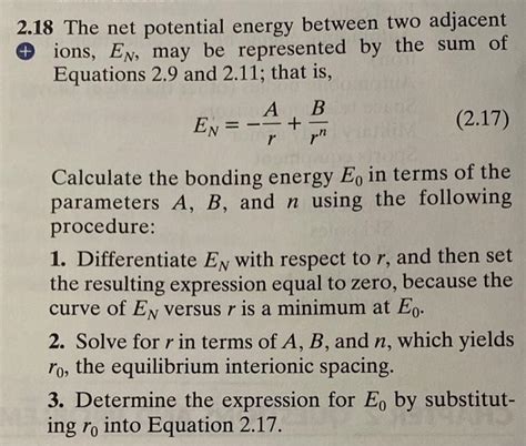 Solved 2 18 The Net Potential Energy Between Two Adjacent Chegg