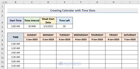 how to create a calendar with time slots in excel easy steps