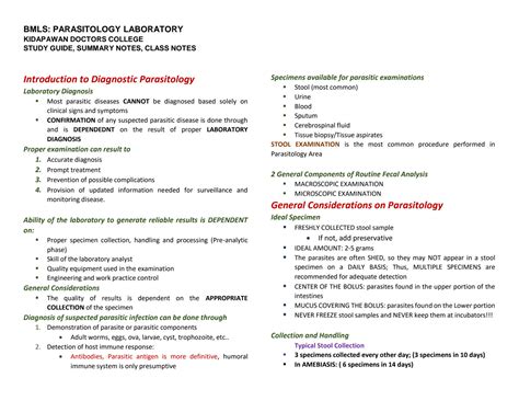 SOLUTION Parasitology Laboratory Class Notes Studypool