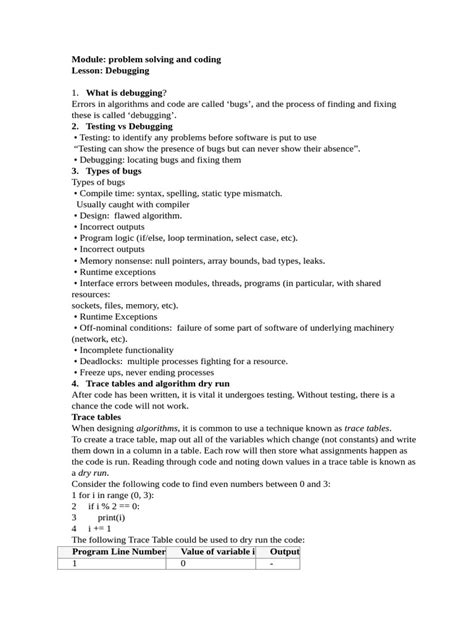 Form 4 Module Problem Solving Lesson 2 Debugging Pdf Software Bug Computer Program