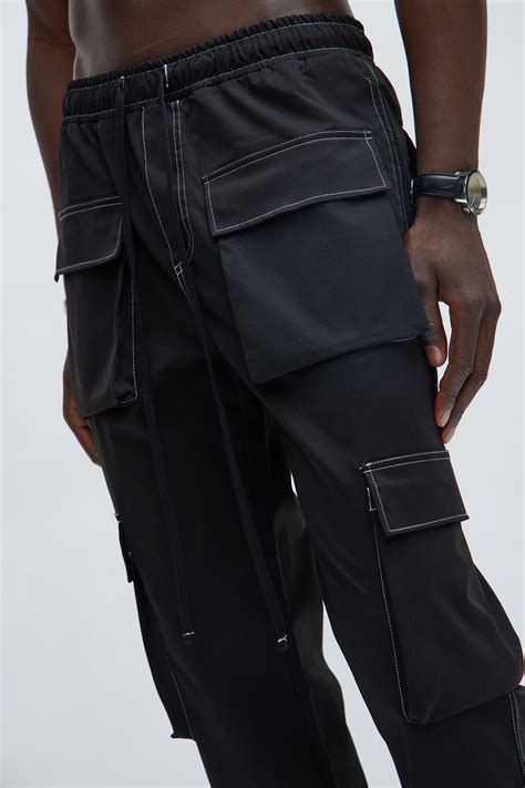 Curtis Contrast Stitch Relaxed Cargo Pants Black Fashion Nova