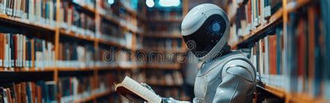 Library Learning Humanoid Robot Gains Knowledge For Future Technological Development Stock
