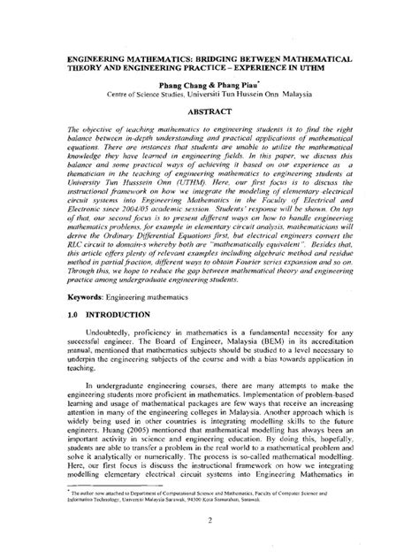 Pdf Engineering Mathematics Bridging Between Mathematical Theory