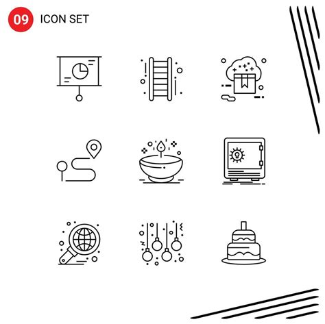 User Interface Pack Of 9 Basic Outlines Of Diya Navigation Cloud Map Valentine Editable Vector