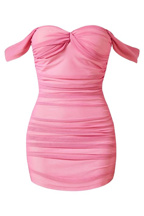Off The Shoulder Pink Tight Short Tulle Dress Pollyboutique