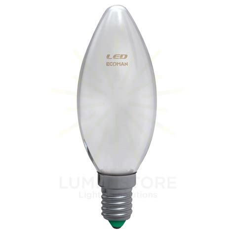 Lampadina LED Candela E14 4W Luce Calda 3000K ECOMAN Vetro Ghiaccio