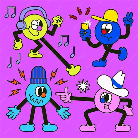 Premium Vector Hand Drawn Trendy Smiley Cartoon Character Flat Mascot