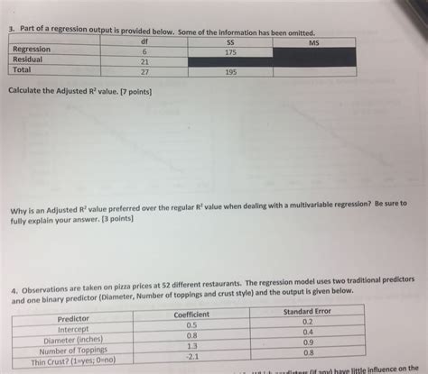 Solved Part Of A Regression Output Is Provided Below Some
