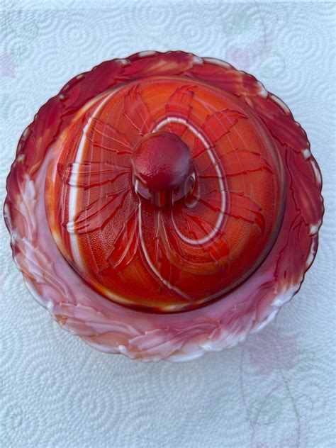 Imperial Red Slag Glass Round Covered Butter Dish Etsy