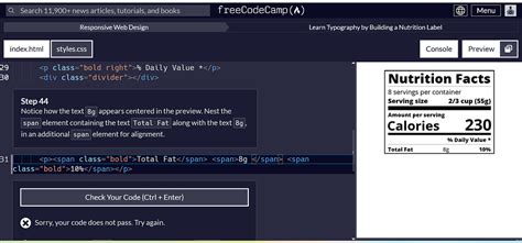 Learn Typography Building A Nutrition Label Html Css The