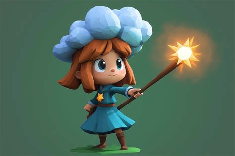 Cute Cartoon Girl With Cloud Hat And Magic Wand Premium Ai Generated