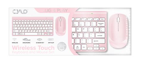 Cylo Wireless Touch Keyboard And Mouse Set Pink