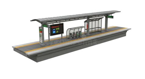 Pixel Art Bus Rapid Transit Station On White Background In 3d Render Stock Illustration