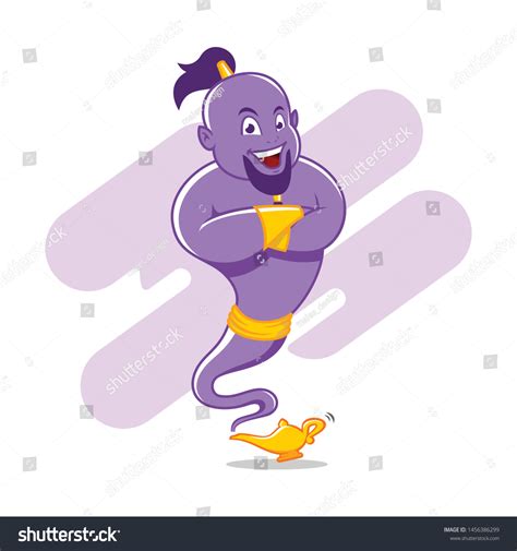 Vektor Stok Cartoon Genie Coming Out Magic Lamp Tanpa Royalti