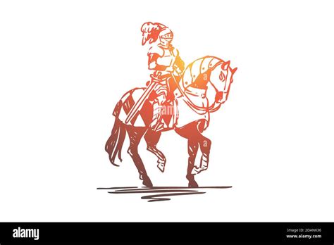 Knight Horse Medieval Character Armor Concept Hand Drawn Isolated