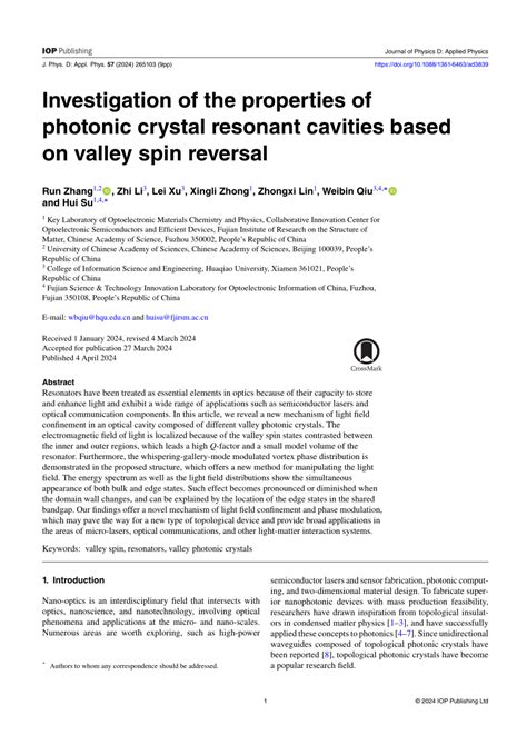 Pdf Investigation Of The Properties Of Photonic Crystal Resonant Cavities Based On Valley Spin