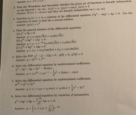 Solved 2 Find The Wronskian And Determine Whether The Given