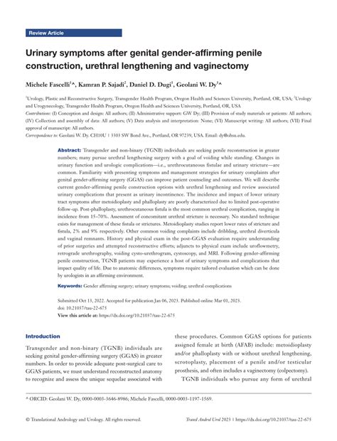 Pdf Urinary Symptoms After Genital Gender Affirming Penile