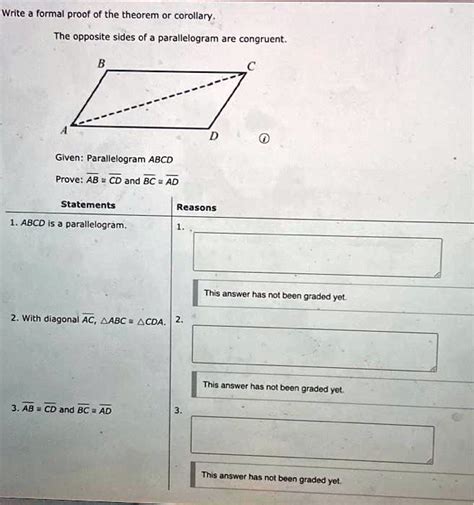 Write A Formal Proof Of The Theorem Or Corollary The Opposite Sides Of A Parallelogram Are