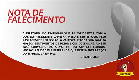 Nota de Falecimento JOSÉ CARVALHO DA SILVA SINPROMG
