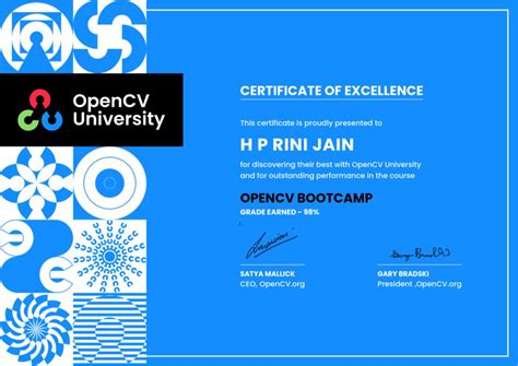 Opencv Free Opencv Bootcamp Certificate Opencv H P Rini Jain