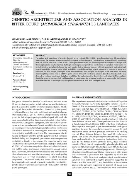 Pdf Genetic Architecture And Association Analysis In Bitter Gourd Momordica Charantia L