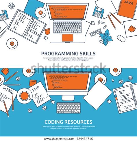 Programmingcoding Backgroundflat Outline Styleline Art Stroke Stock Vector Royalty Free