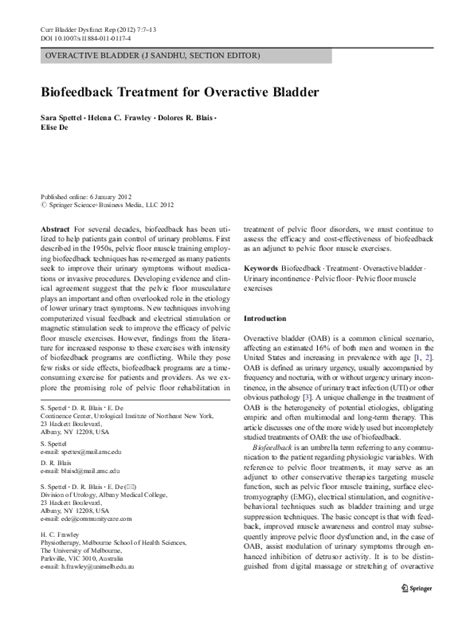 Pdf Biofeedback Treatment For Overactive Bladder