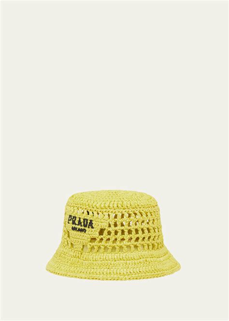 Prada Logo Cutout Raffia Bucket Hat In F0322 Cedro Modesens