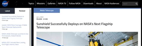 Nasa：詹姆斯 韦伯望远镜的五层遮阳罩已成功展开部署团队温度