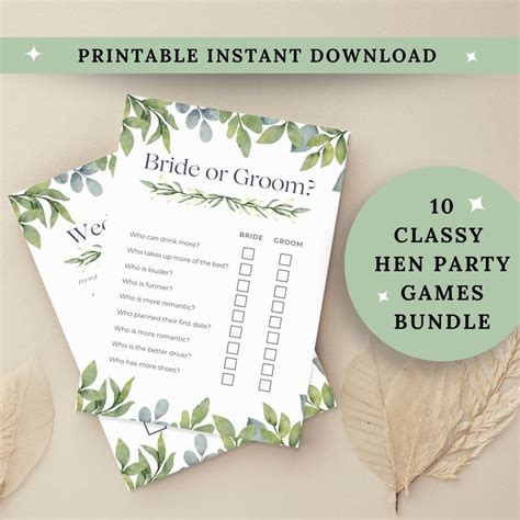 Printable Classy Hen Party Games Bundle Printable Bridle Shower Games
