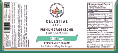 Full Spectrum Cbd Tincture 3000mg Peppermint Celestial Stem