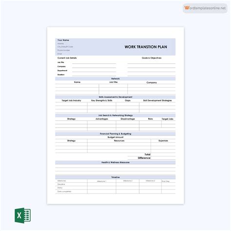Free Work Transition Plan Templates Excel
