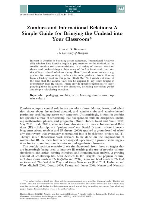 Pdf Zombies And International Relations A Simple Guide For Bringing