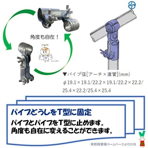 Me自在tキャップ 25x22 254mm 222mm 東都興業 農業用 ビニールハウス用 T型 T字 金具 パイプ部品 自由な角度