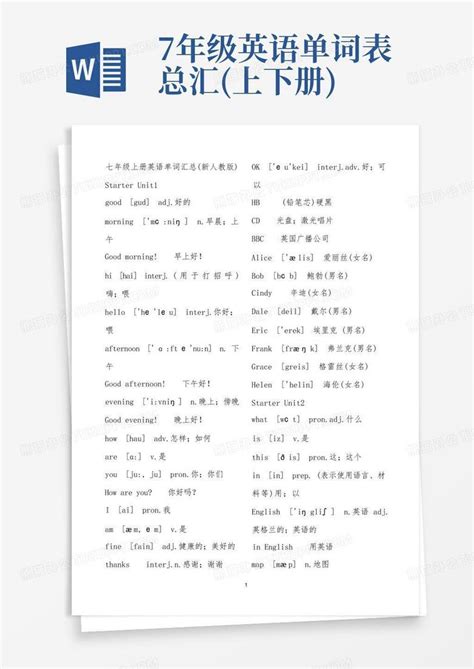 7年级英语单词表总汇 上下册 Word模板下载 编号qbpzmjrn 熊猫办公