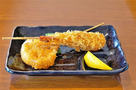 Deep Fried Skewers Of Prawn And Lotus Root Stock Photo Image Of