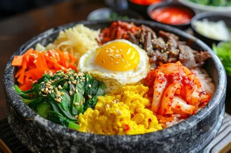 Premium Photo Traditional Korean Bibimbap In Stone Bowl With Rice